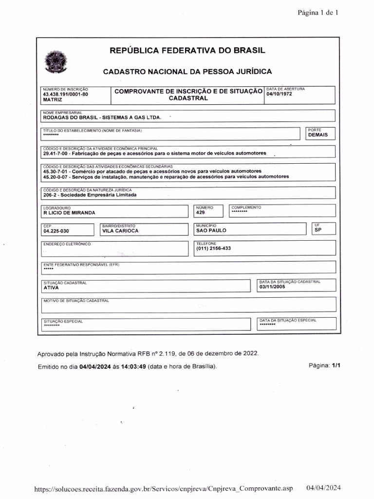 CNPJ RODAGAS | PDF