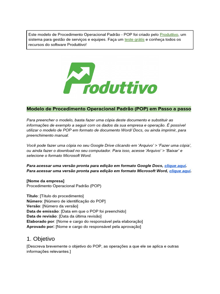 Modelo de POP - Passo A Passo | PDF | Microsoft | Tecnologia da Informação