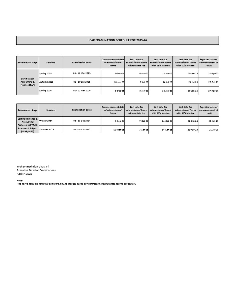 2025 Examination Schedule Overview | PDF