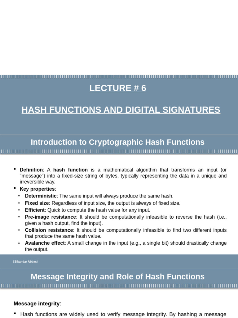 Lecture#6 - Hash Functions and Digital Signatures | PDF | Public Key Certificate | Public Key ...
