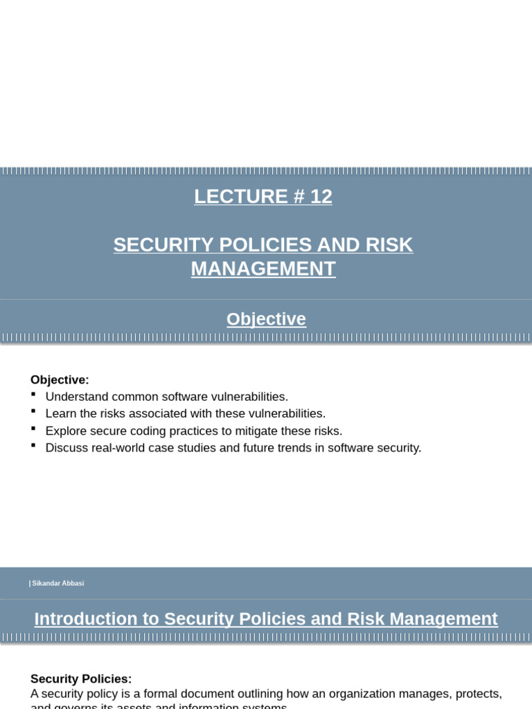 Lecture#12 - Security Policies and Risk Management | PDF | Information ...