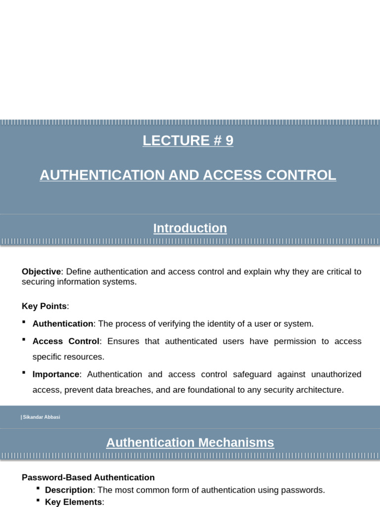 Lecture#9 - Authentication and Access Control | PDF | Authentication | Access Control