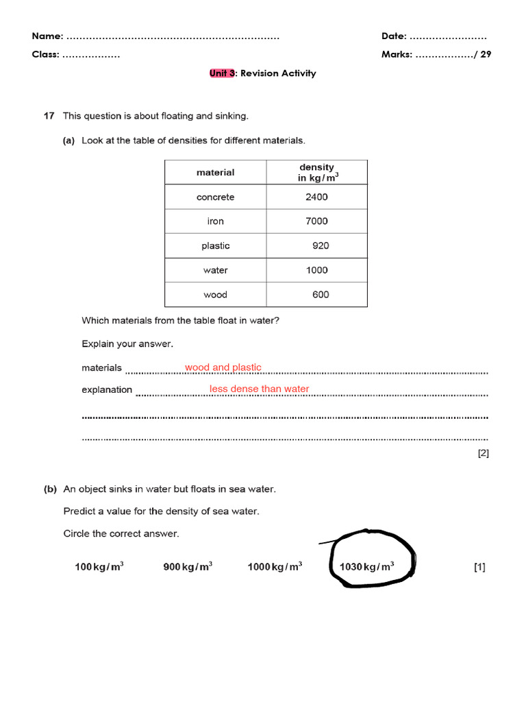 Unit 3 Revision Paper 1 Grade 9 | PDF