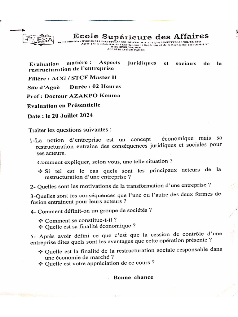 Examen de Droit | PDF