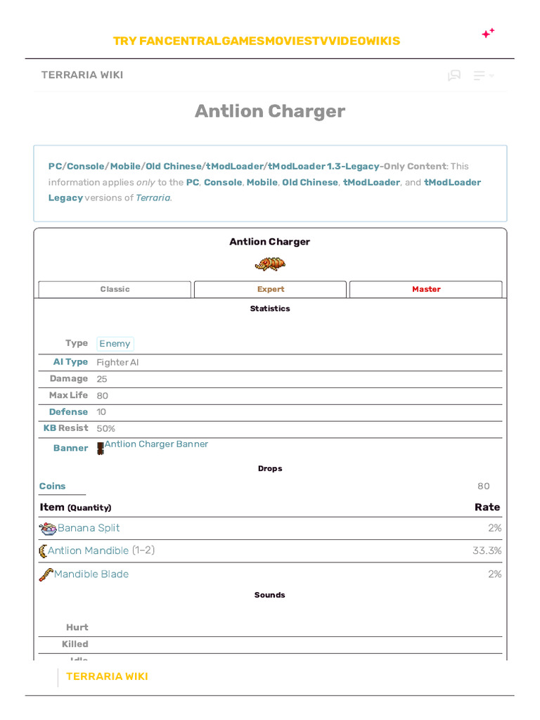 Antlion Charger Overview in Terraria | PDF