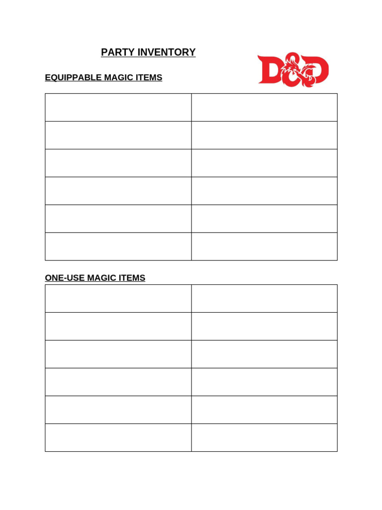 Party Inventory: Magic & Mundane Items | PDF