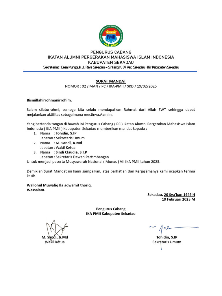 Surat Mandat Ok IKA PMII-1 | PDF