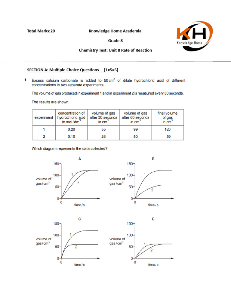 GRADE 8 Chem Rate of Reaction Test | PDF