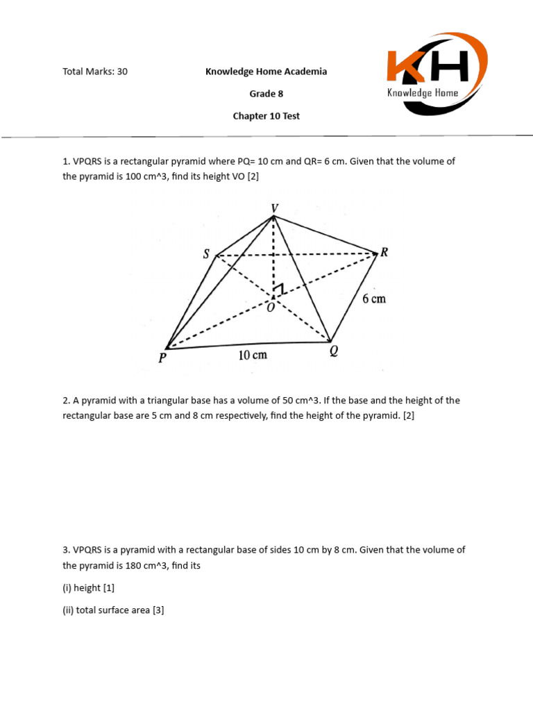 Grade 8 Pyramid and Cone Volume Test | PDF
