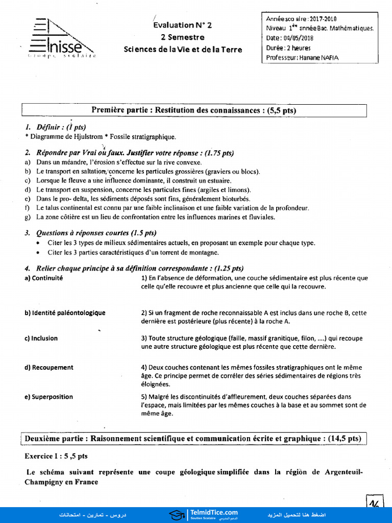 TelmidTice - Devoir 2 Modèle 4 - SVT 1er Bac SM Semestre 2 | PDF