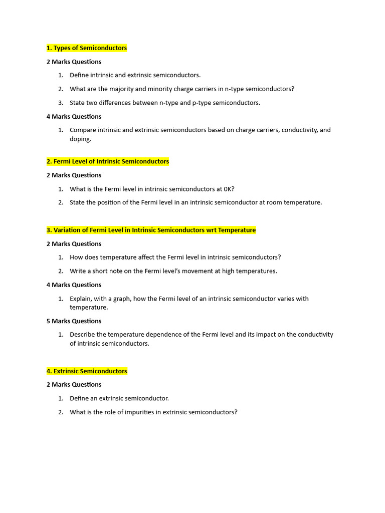 2.1 Basic of Semiconductor @ Practice Questions Bank | PDF | Semiconductors | Doping (Semiconductor)