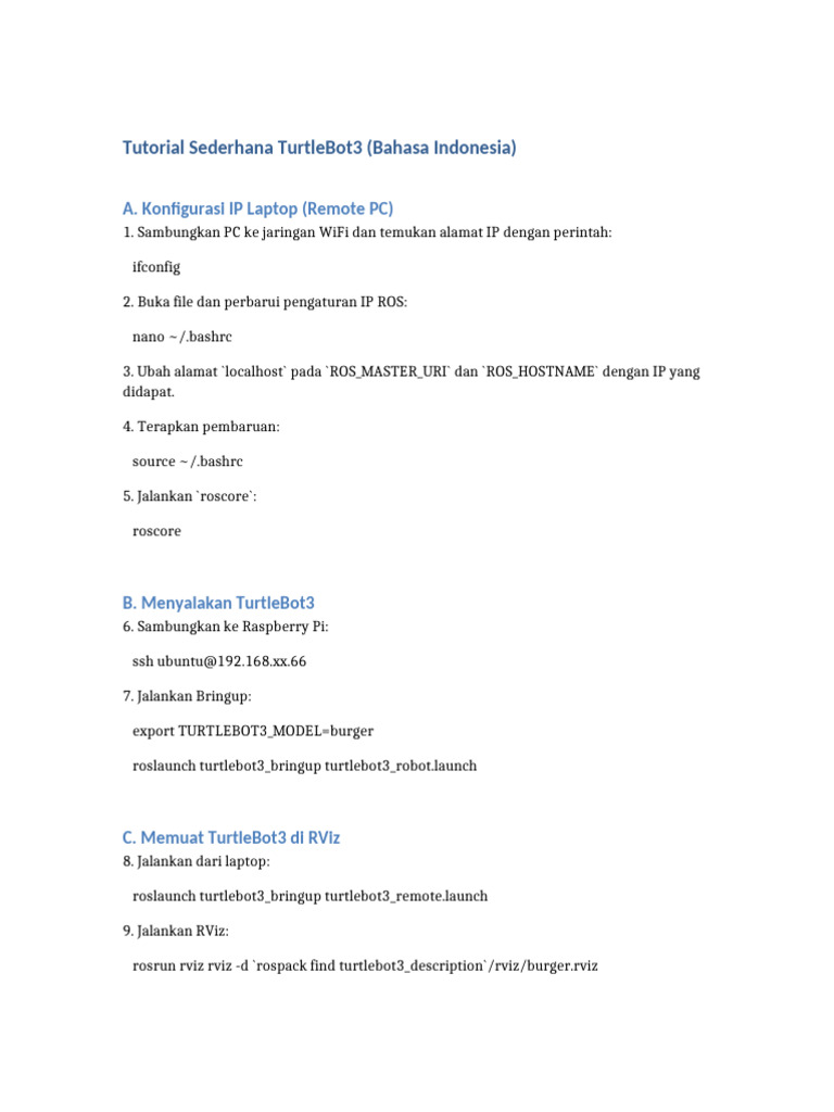 Tutorial TurtleBot3 Indonesia | PDF