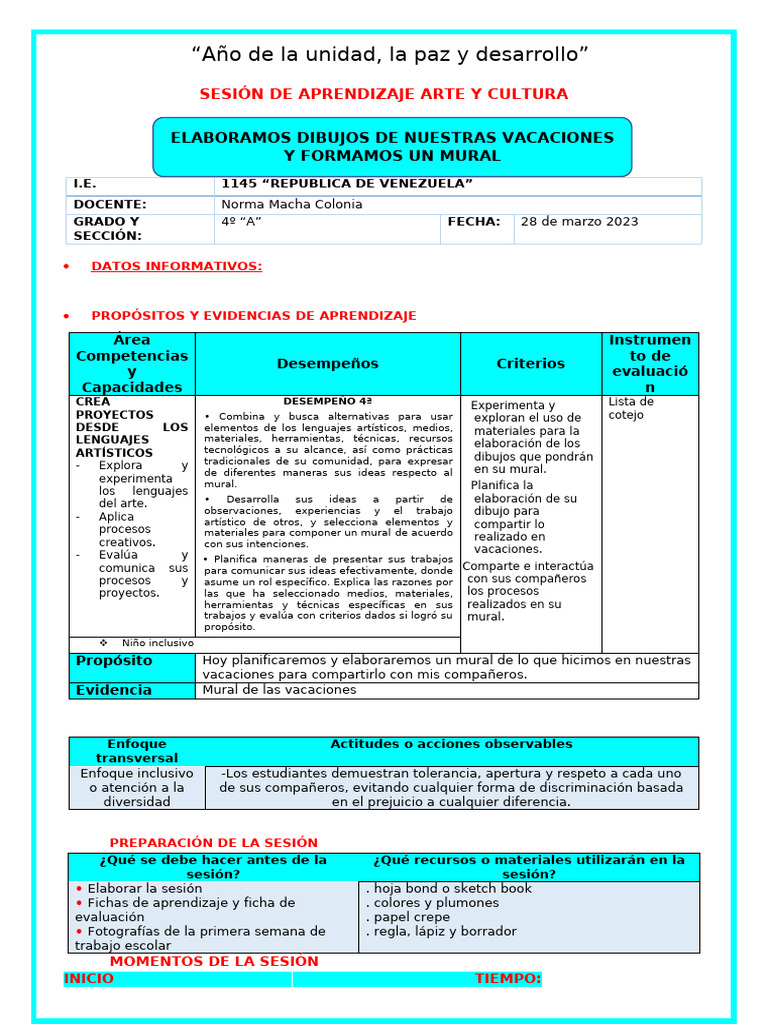 4° S.A ARTE - Mural de vacaciones -28de marzo | PDF | Aprendizaje ...