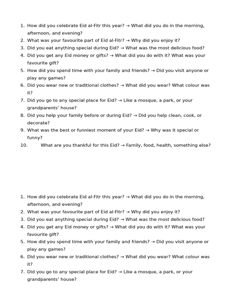 Eid Discussion Questions | PDF