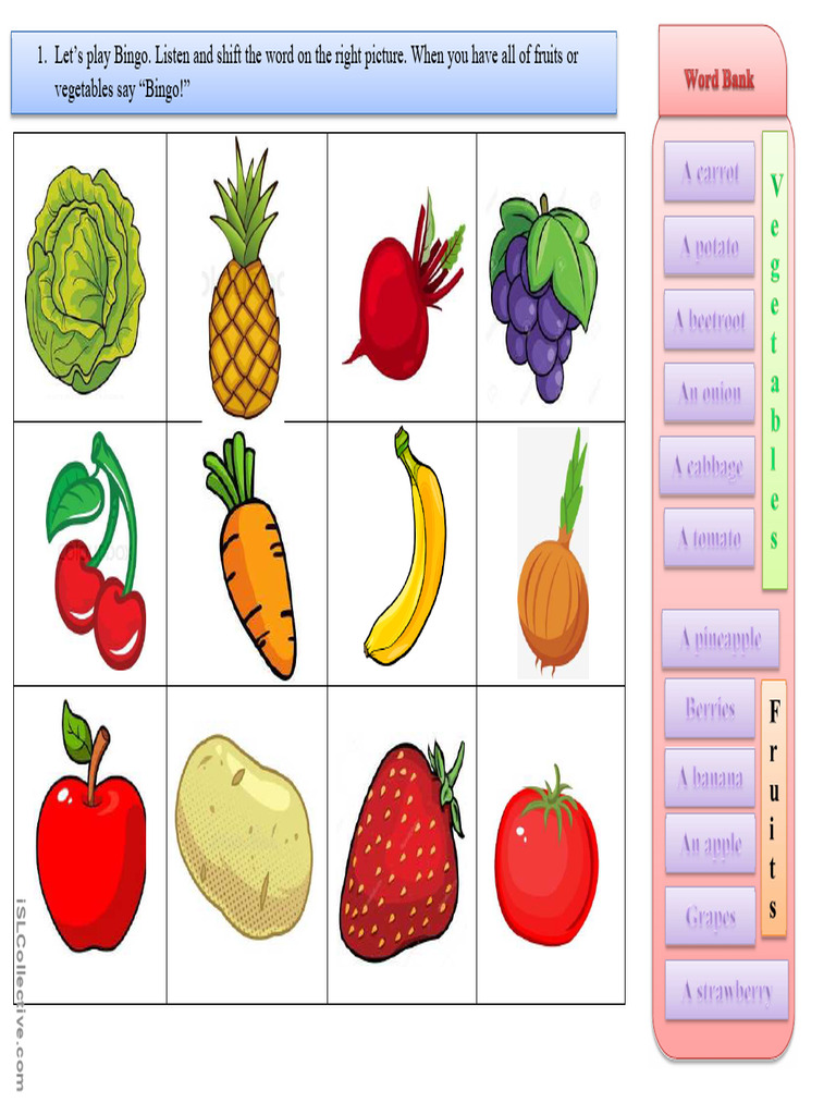 BINGO Game Fruits and Vegetables | PDF