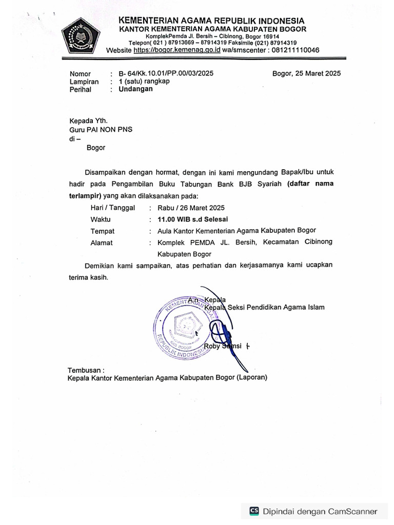 Surat Undangan Guru PAI Bank BJBS | PDF