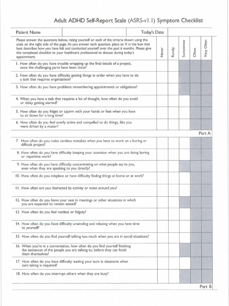 ADHD Adult Initial and FollowUp Questionnaire | PDF | Attention Deficit ...