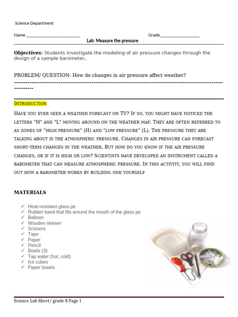 Build Your Own Barometer Lab Guide | PDF | Balloon | Weather