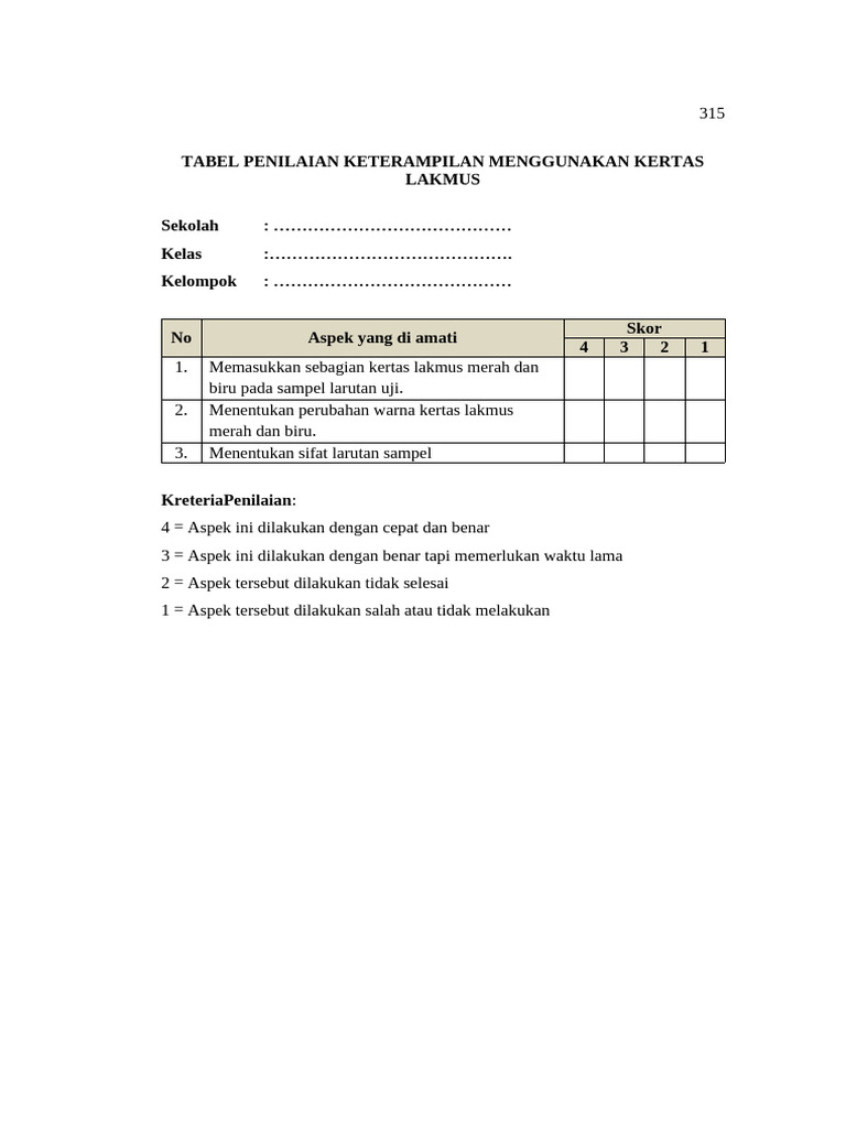 40.tabel Penilaian Kinerja | PDF