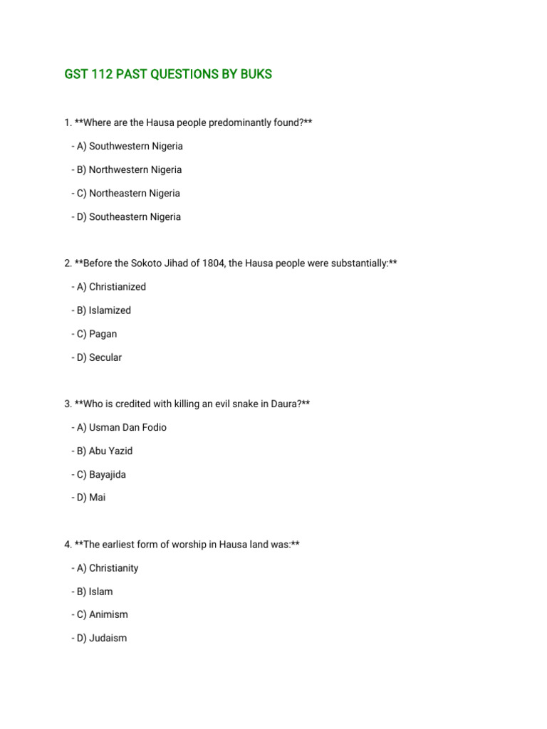 GST 112 Past Questions by Buks PDF | PDF