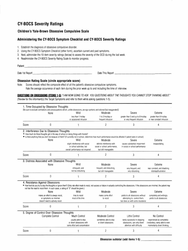 CY-BOCS Severity Ratings for OCD | PDF | Obsessive–Compulsive Disorder ...
