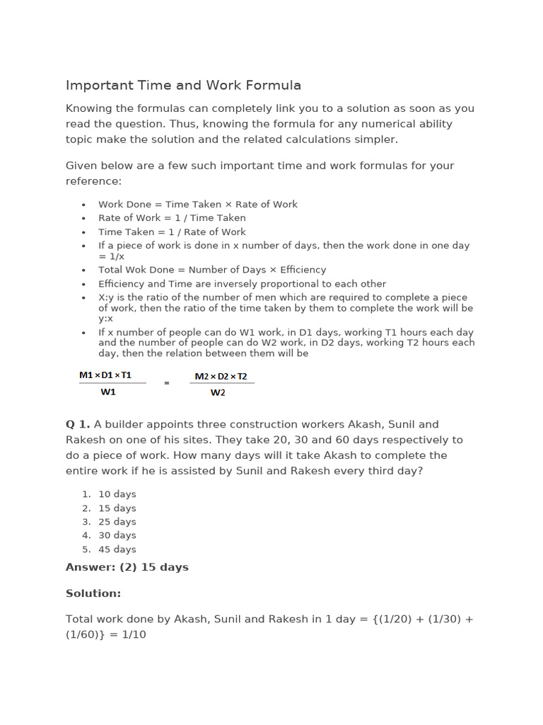 Important Time and Work Formula | PDF | Prices | Financial Economics