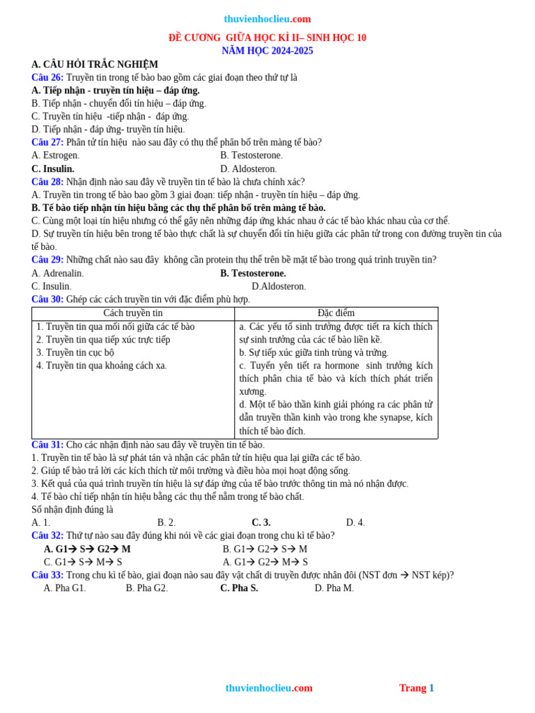 De Cuong On Tap Giua HK2 Sinh 10 CTST 24 25 2 | PDF