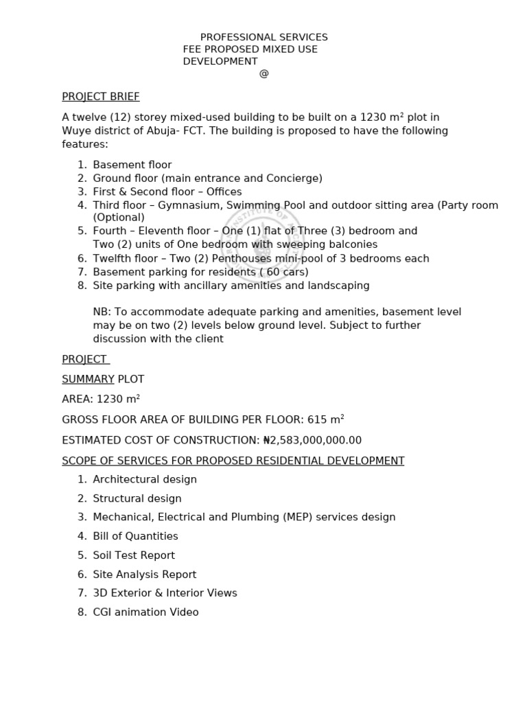 Fee Package For Mixed Use Design | PDF