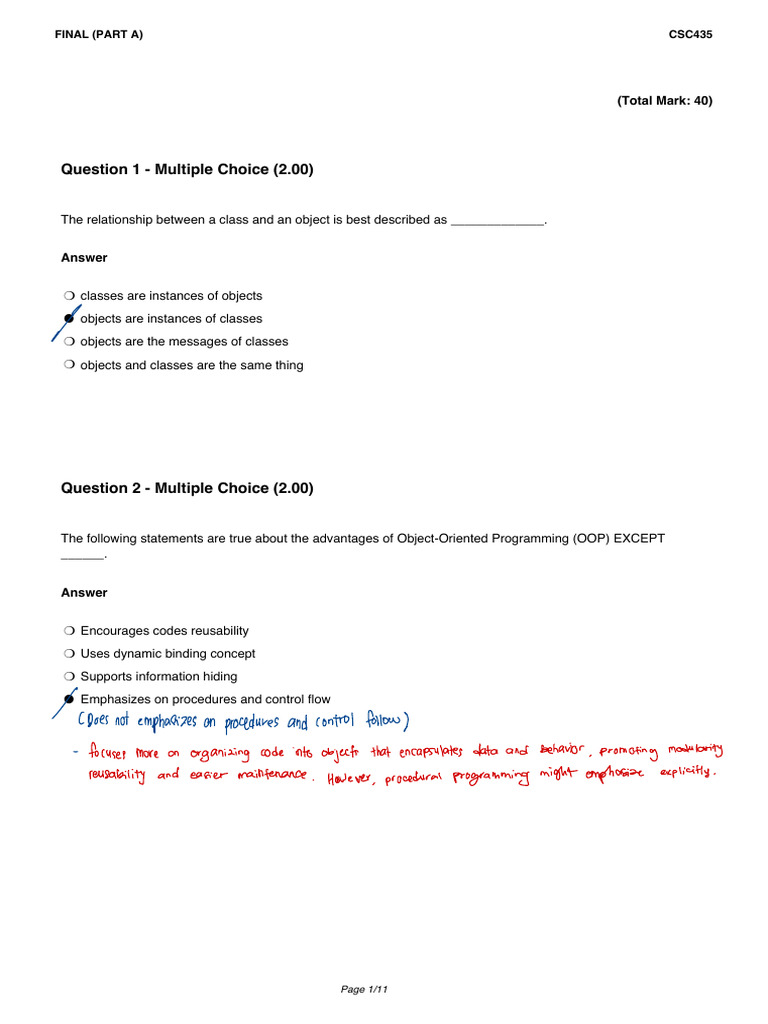 20 JUN PY CSC435 (Ans Part A) | PDF | Object Oriented Programming | Class (Computer Programming)
