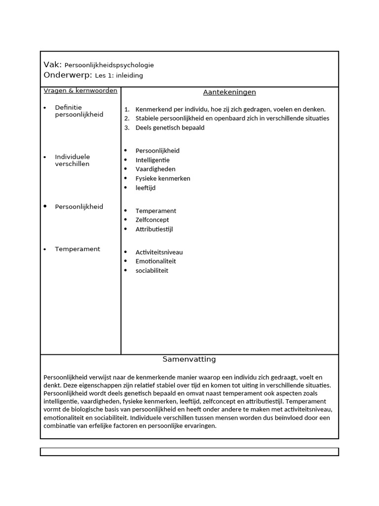 Les 1 - Inleiding (schema) | PDF