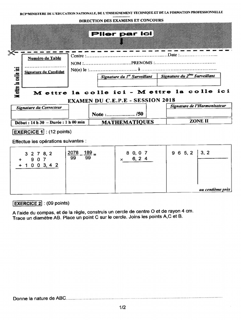 Cepe Zone2 Math 2018 | PDF