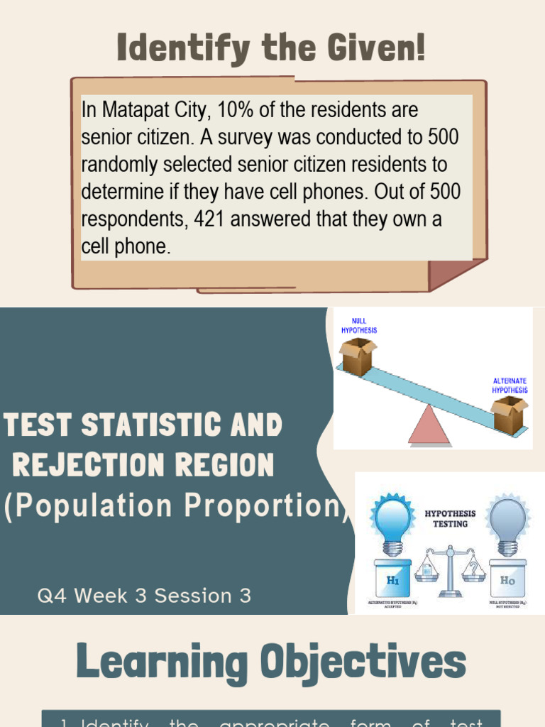 Q4 W3 Test Statistic and Rejection RegionPOPULATION PROPORTION | PDF ...