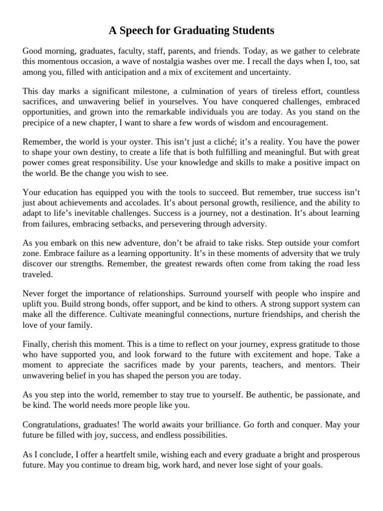 A Speech For Graduating Students | PDF | Social Psychology