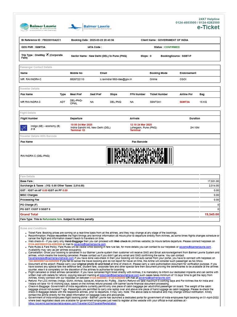 Airticket Delhi to Pune 24.03.2025 | PDF