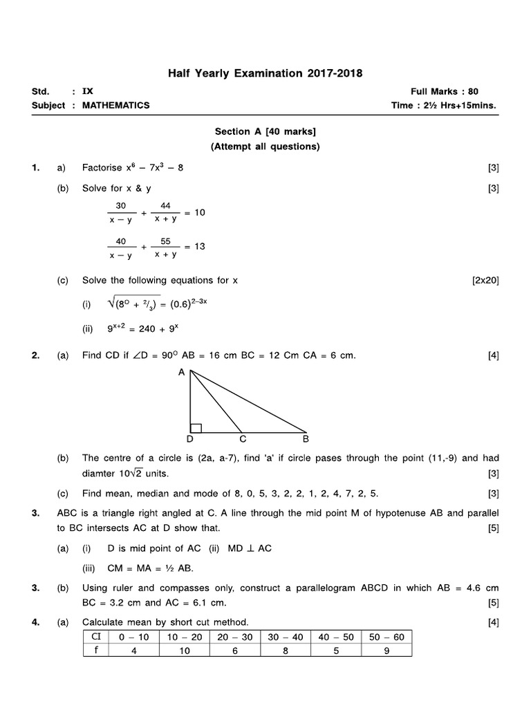 Icse Class 9 Hy Mathematics 2018 | PDF