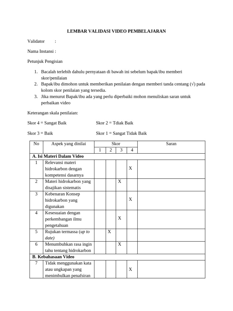 Lembar Validasi Video Pembelajaran | PDF