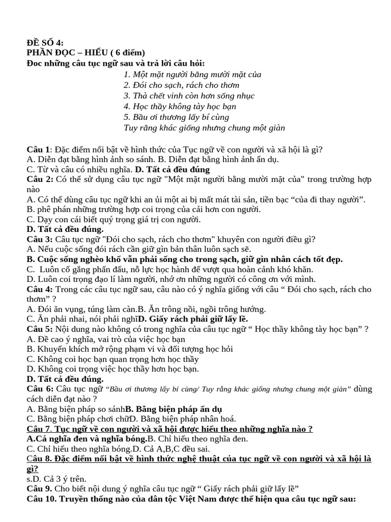 Đề thi tục ngữ GHK II L7 | PDF