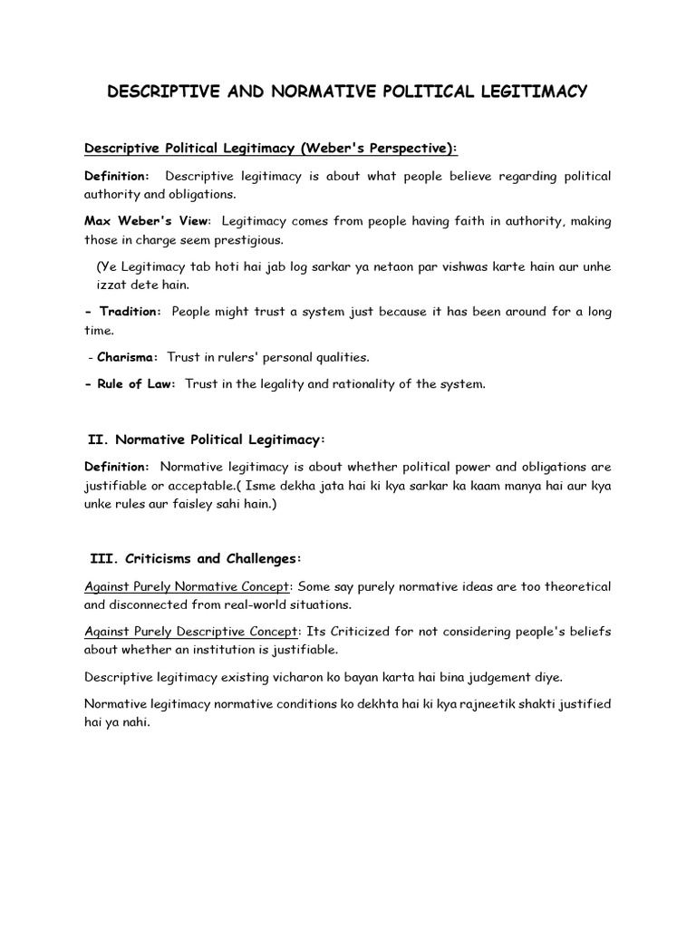 DESCRIPTIVE N NORMATIVE POLITICAL LEGITIMACY | PDF