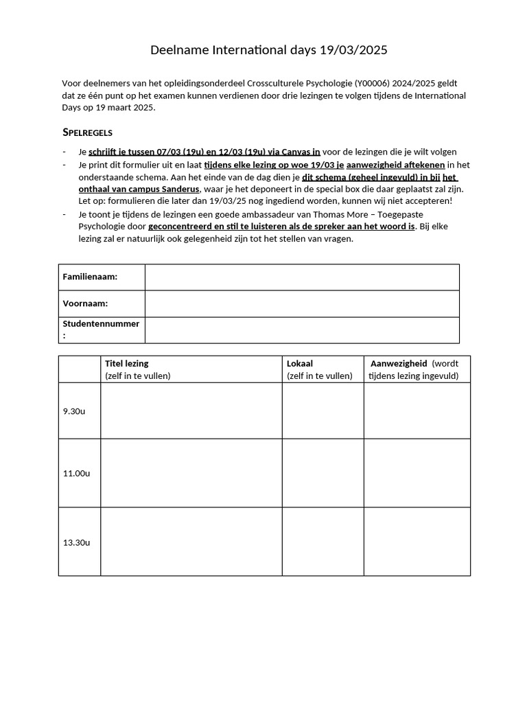 Formulier deelname International Days 2025 | PDF