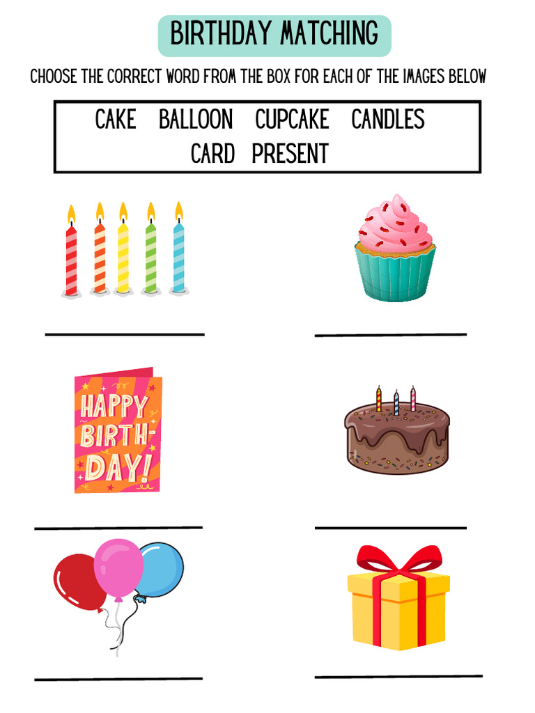 Birthday Party Word Matching Game | PDF