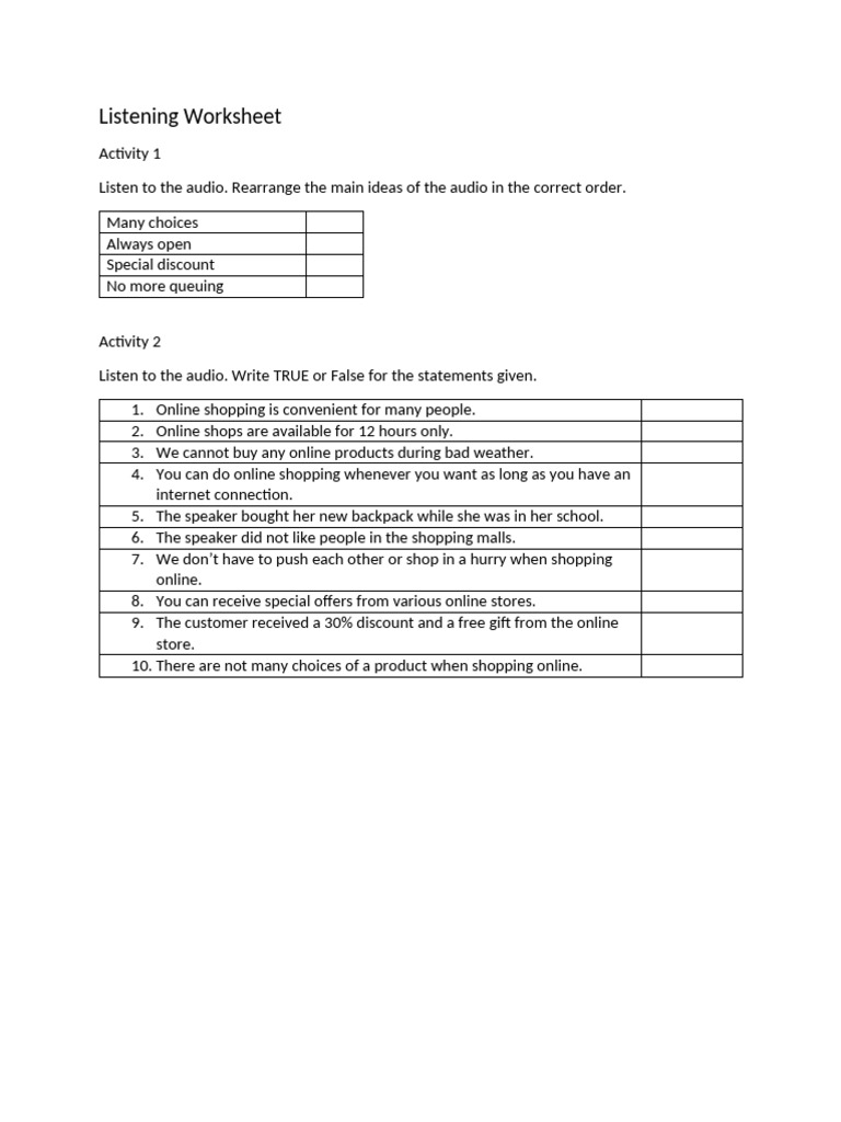 Listening Worksheet | PDF