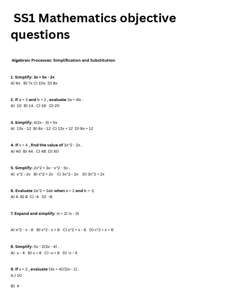 SS1 Question | PDF | Mathematical Analysis | Numbers