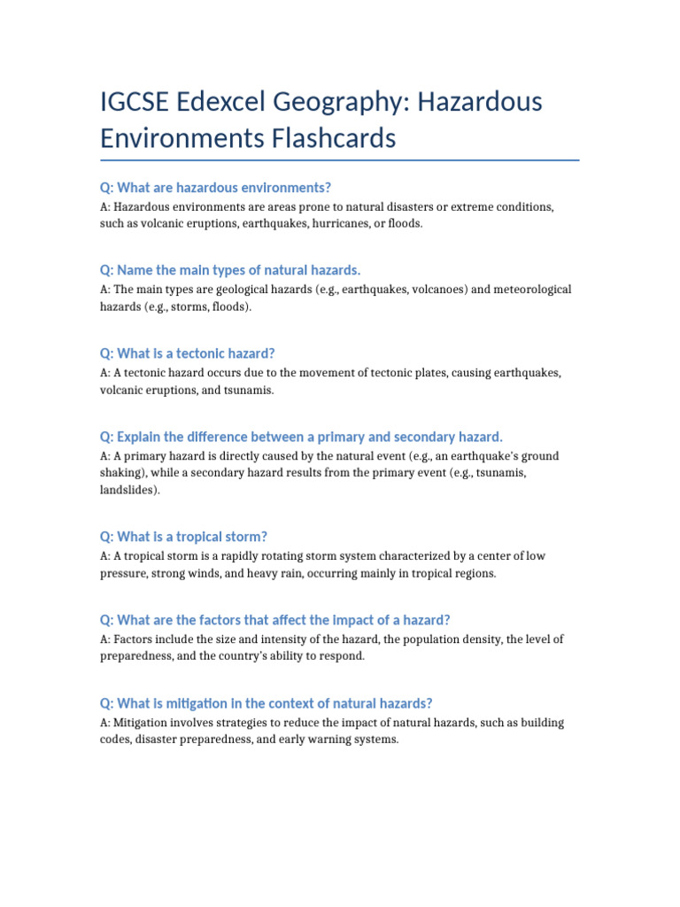 IGCSE Geography: Hazardous Environments | PDF | Natural Disasters ...