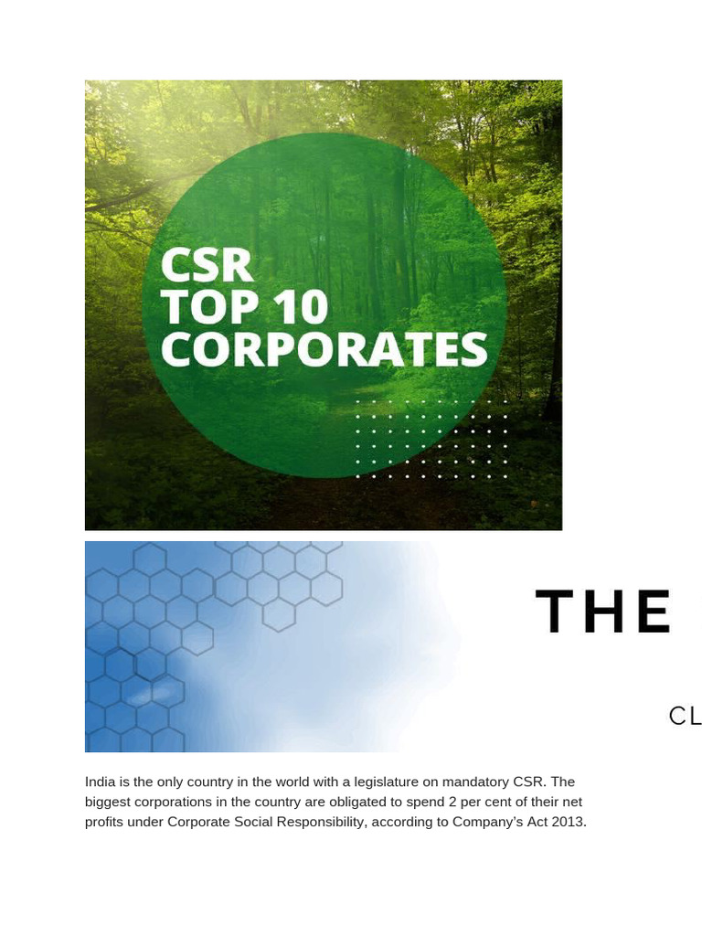 Top CSR Companies in India 2023 | PDF | Corporate Social Responsibility ...
