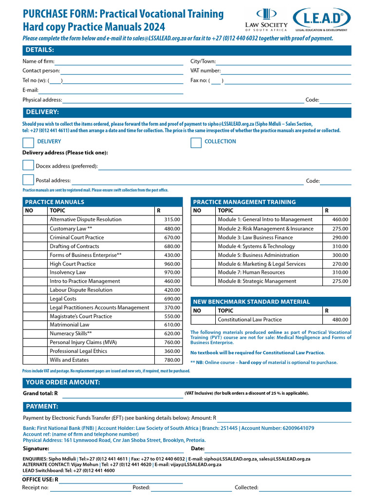 2024 PVT Hard Copy Practice Manuals Purchase Form | PDF | Business