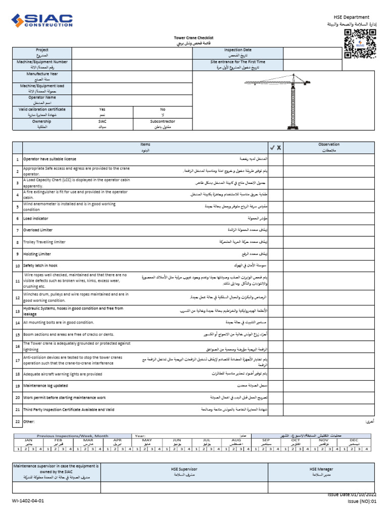 WI-1402-04-01 Tower Crane Checklist | PDF