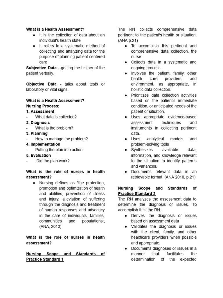Health Assessment - NCM 101 | PDF | Electronic Health Record | Medical ...