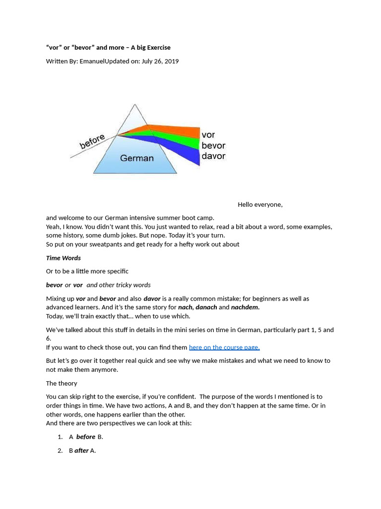 Vorher, Vor, Nachdem, Danach, Davor Etc. | PDF | Adverb | Verb