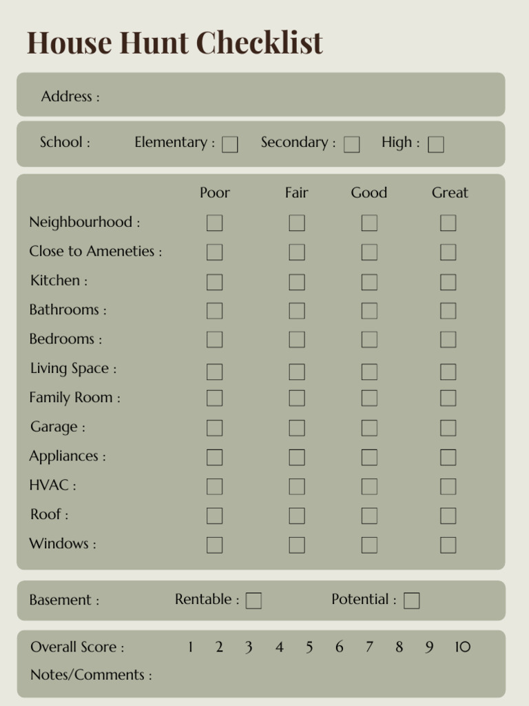 House Hunt Checklist Print | PDF