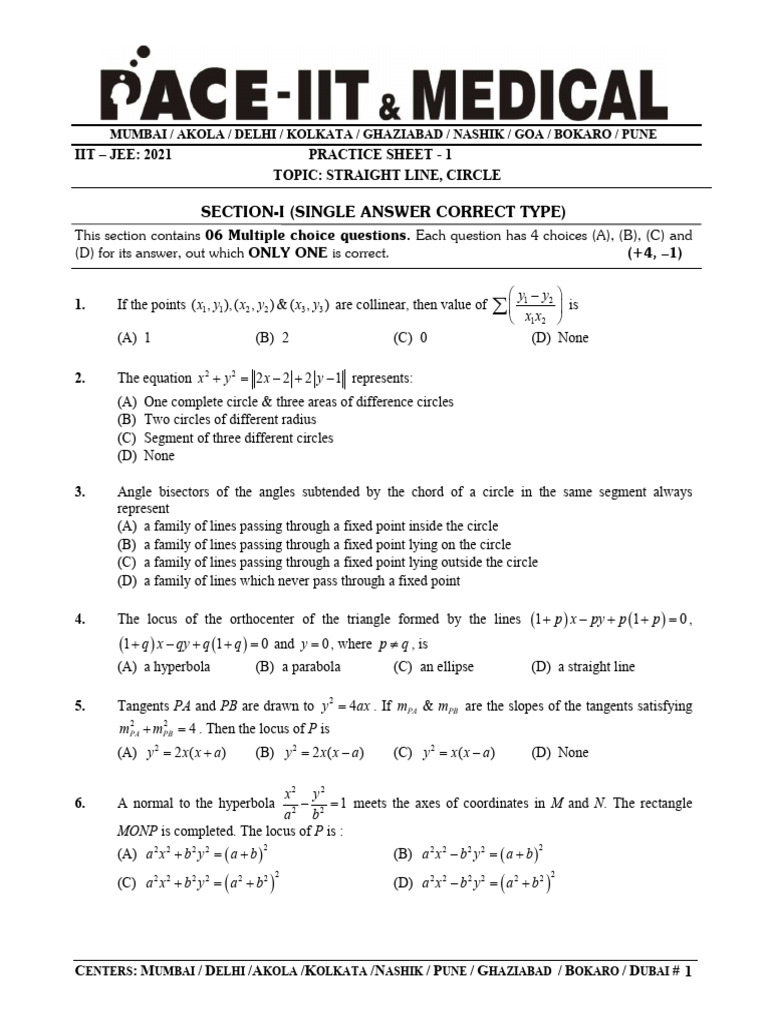 Section-I (Single Answer Correct Type) : y y XX | PDF | Circle ...